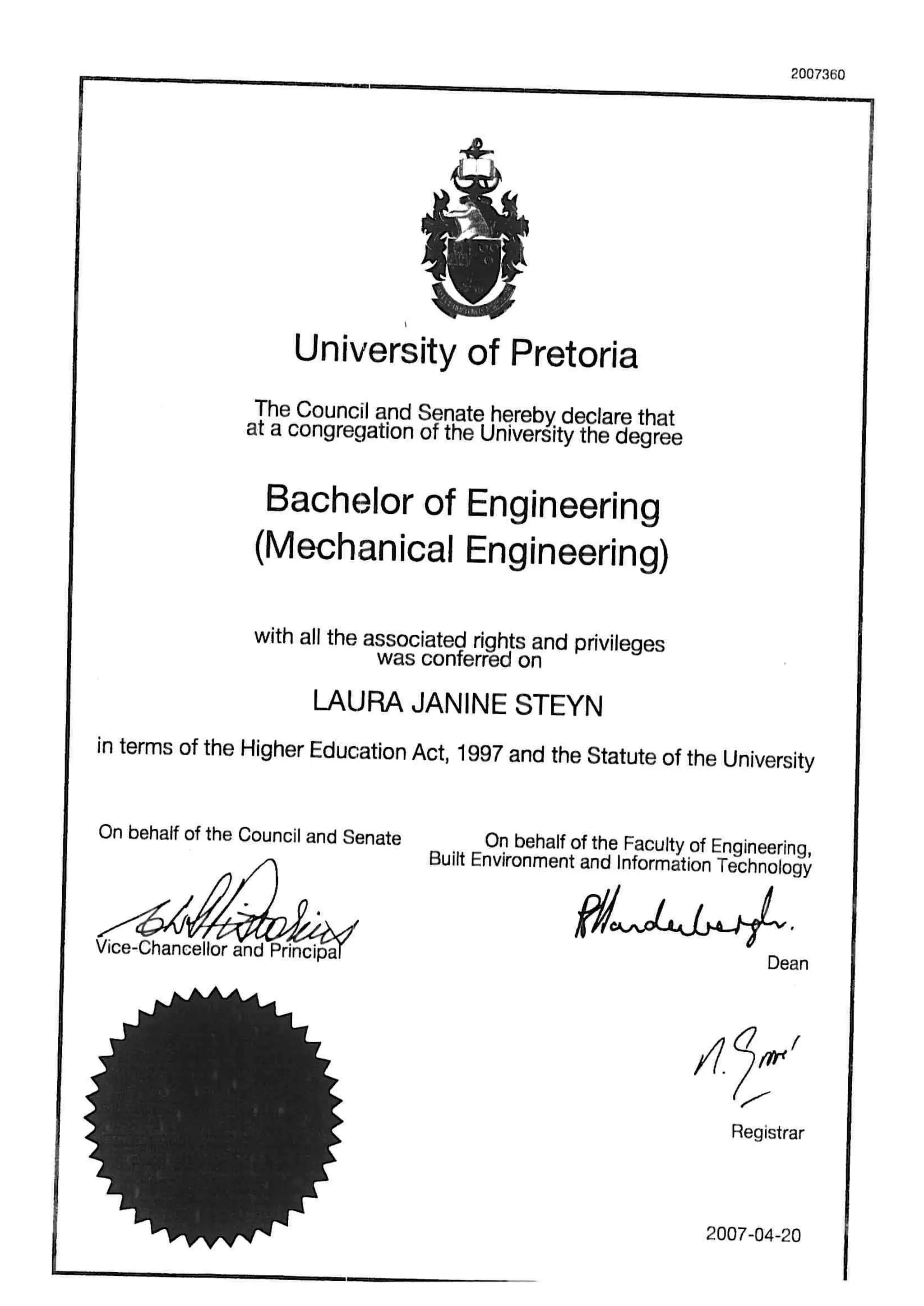 Copy of B Eng Certificate | PDF