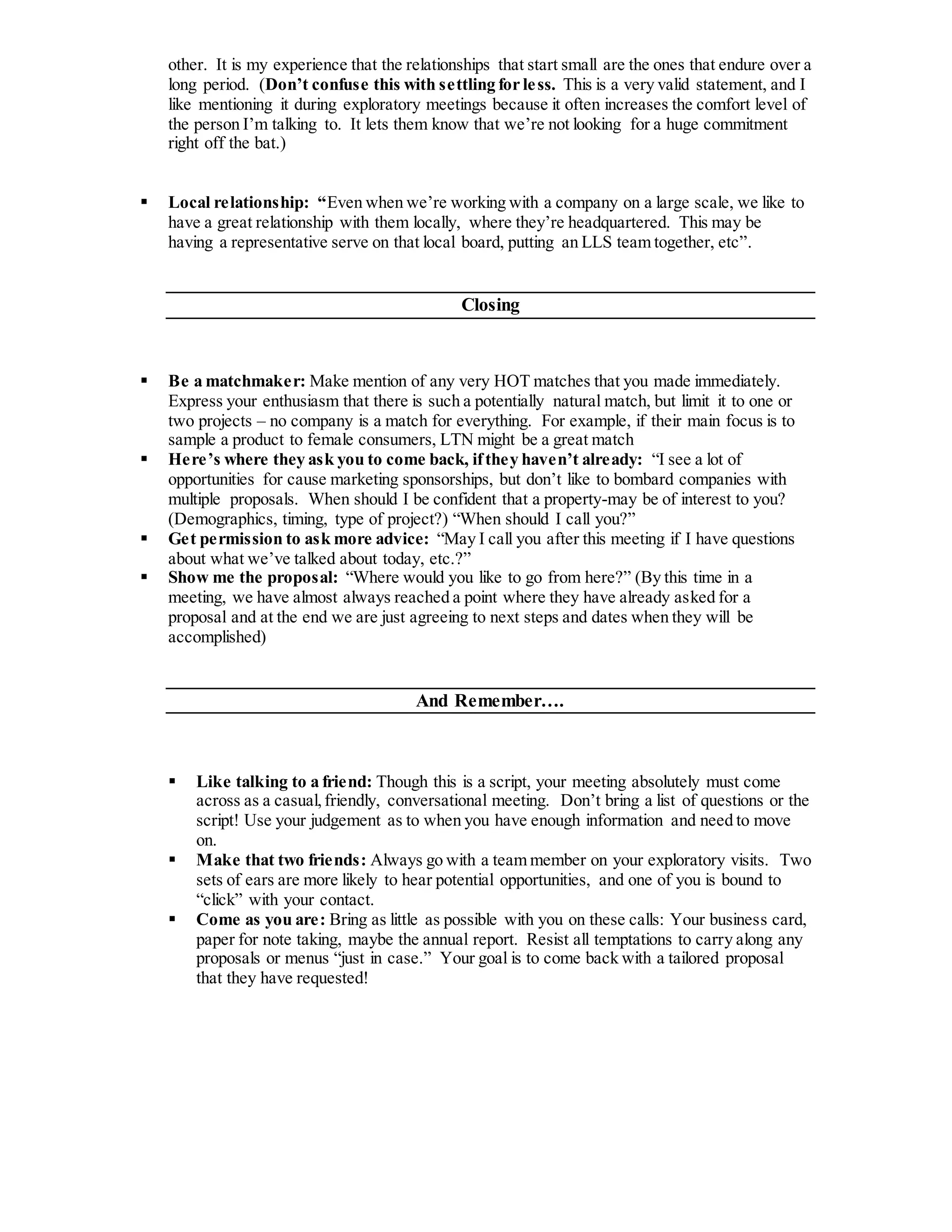 LLS Exploratory Meeting Script | DOCX