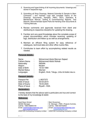CV - Abdul Mannan Document Controller (QA-QC) | PDF