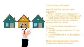 Mol - mulk va mulkiy daromat soliqlari | PPT