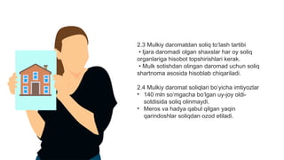 Mol - mulk va mulkiy daromat soliqlari | PPT