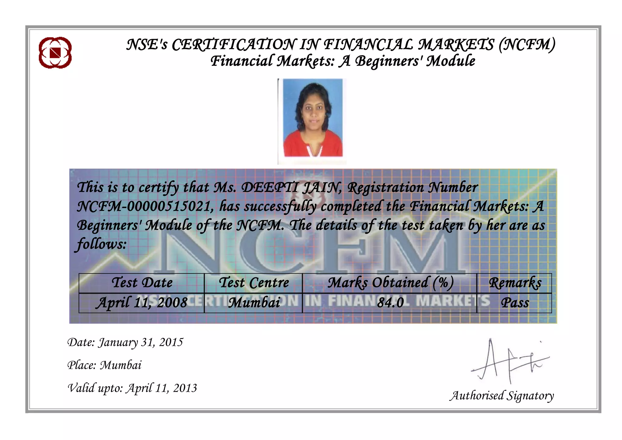 NCFM-Certificate | PDF