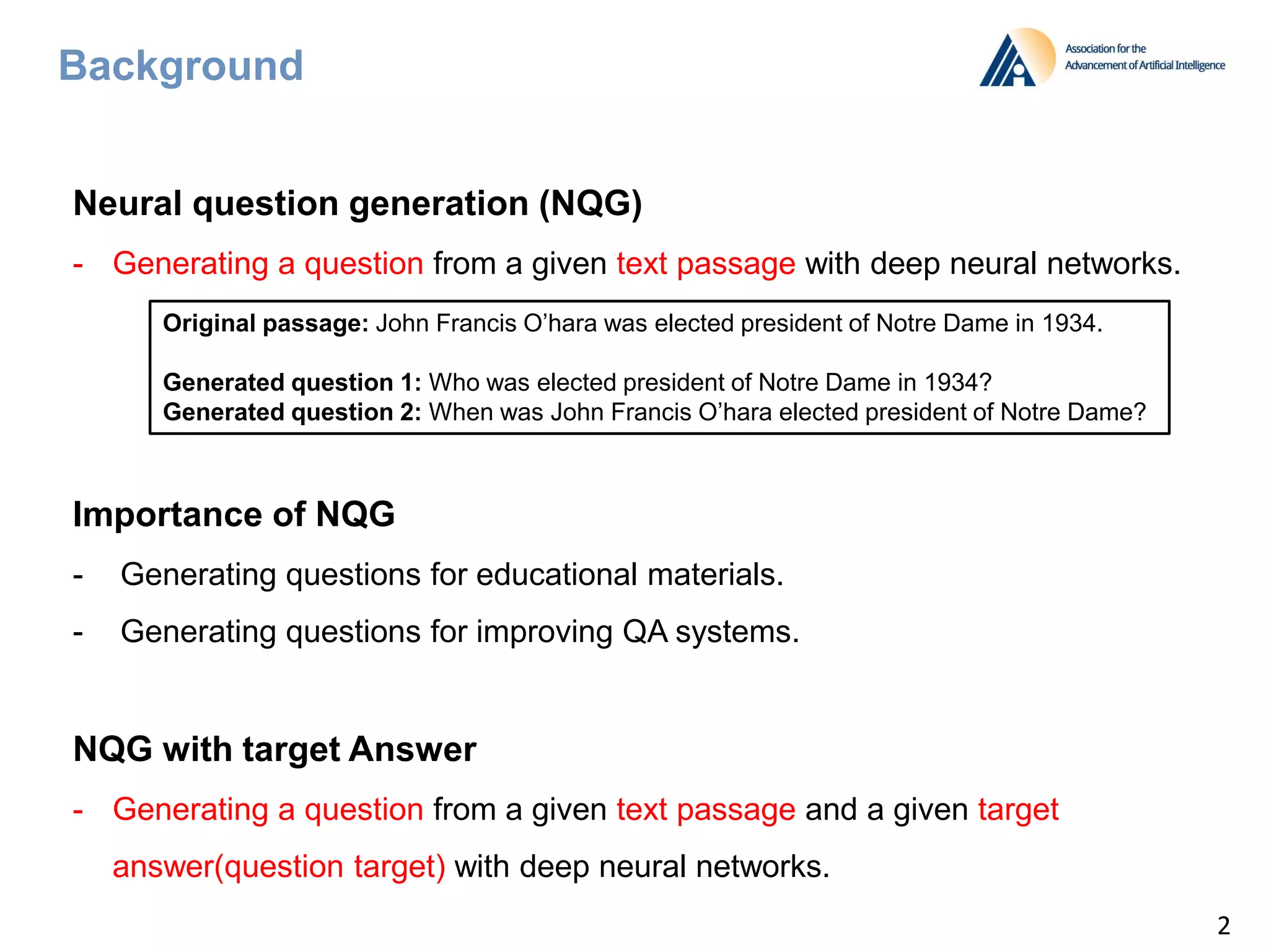 Improving Neural Question Generation Using Answer Separation Ppt