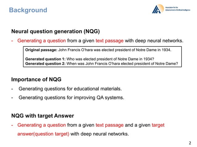 Improving Neural Question Generation Using Answer Separation Ppt