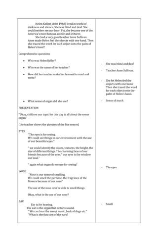 sample lesson plan in science five senses | DOCX