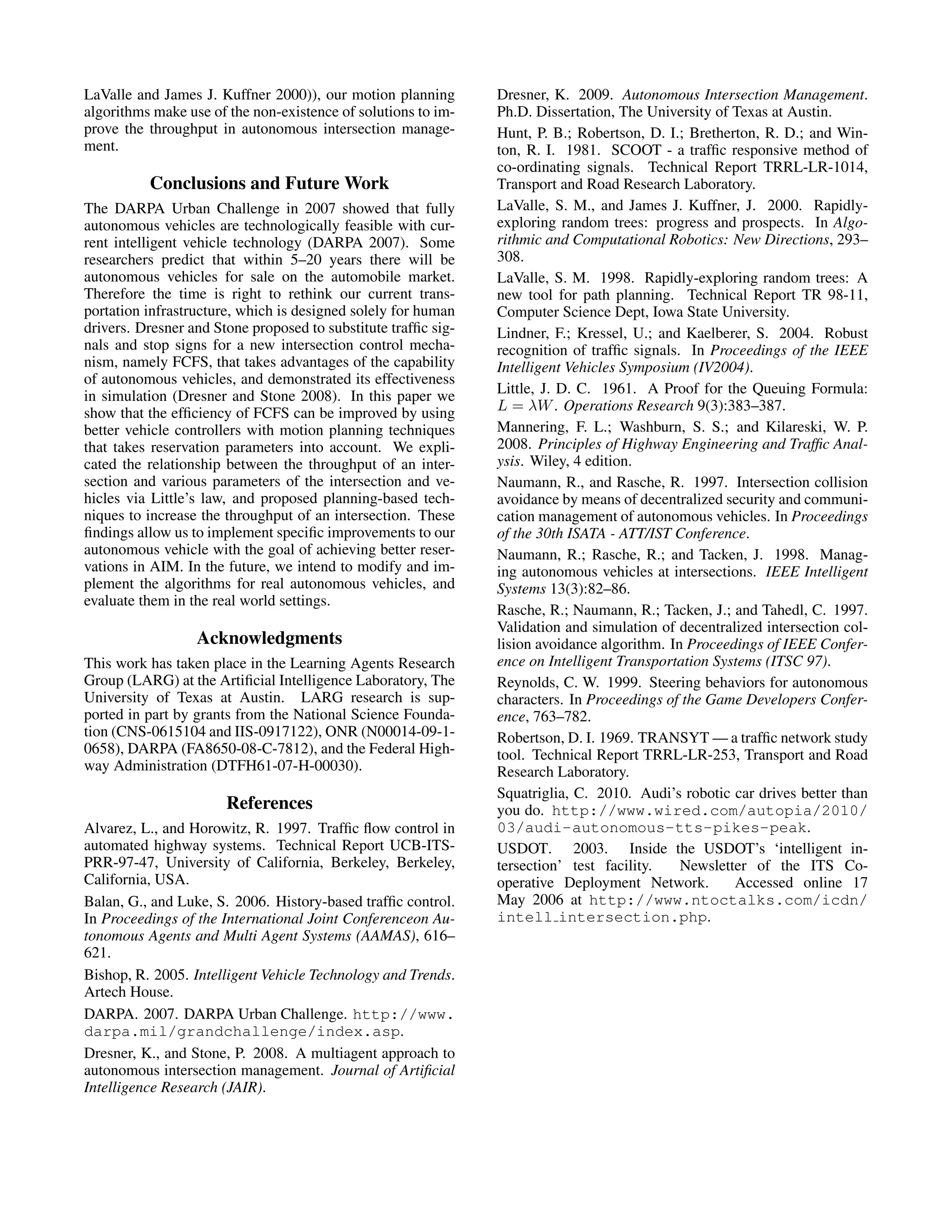 Motion Planning Algorithms for Autonomous Intersection Management | PDF Motion Planning Algorithms for Autonomous Intersection Management | PDF