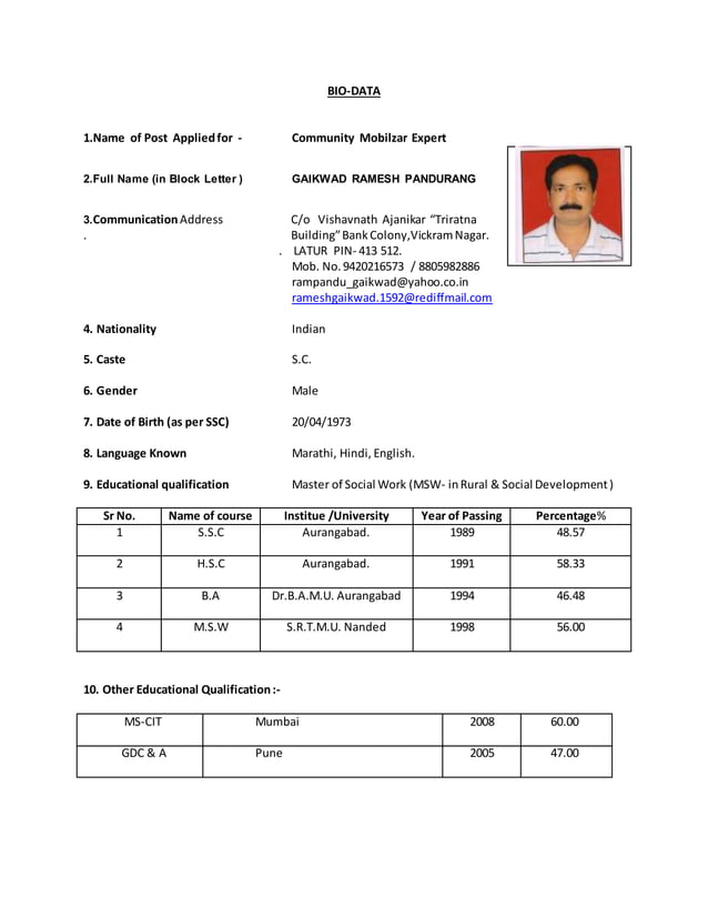 RAMESH BIODATA | PDF