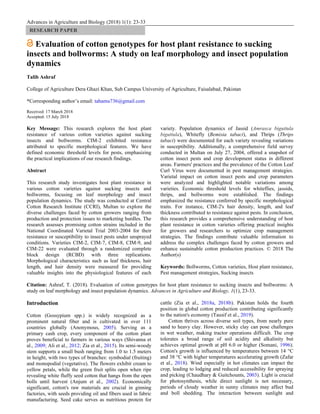 Evaluation of cotton genotypes for host plant resistance to sucking ...