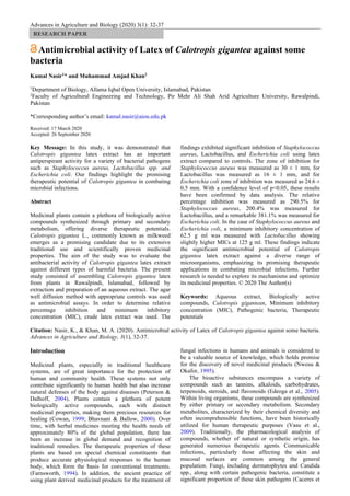 Antimicrobial activity of Latex of Calotropis gigantea against some ...