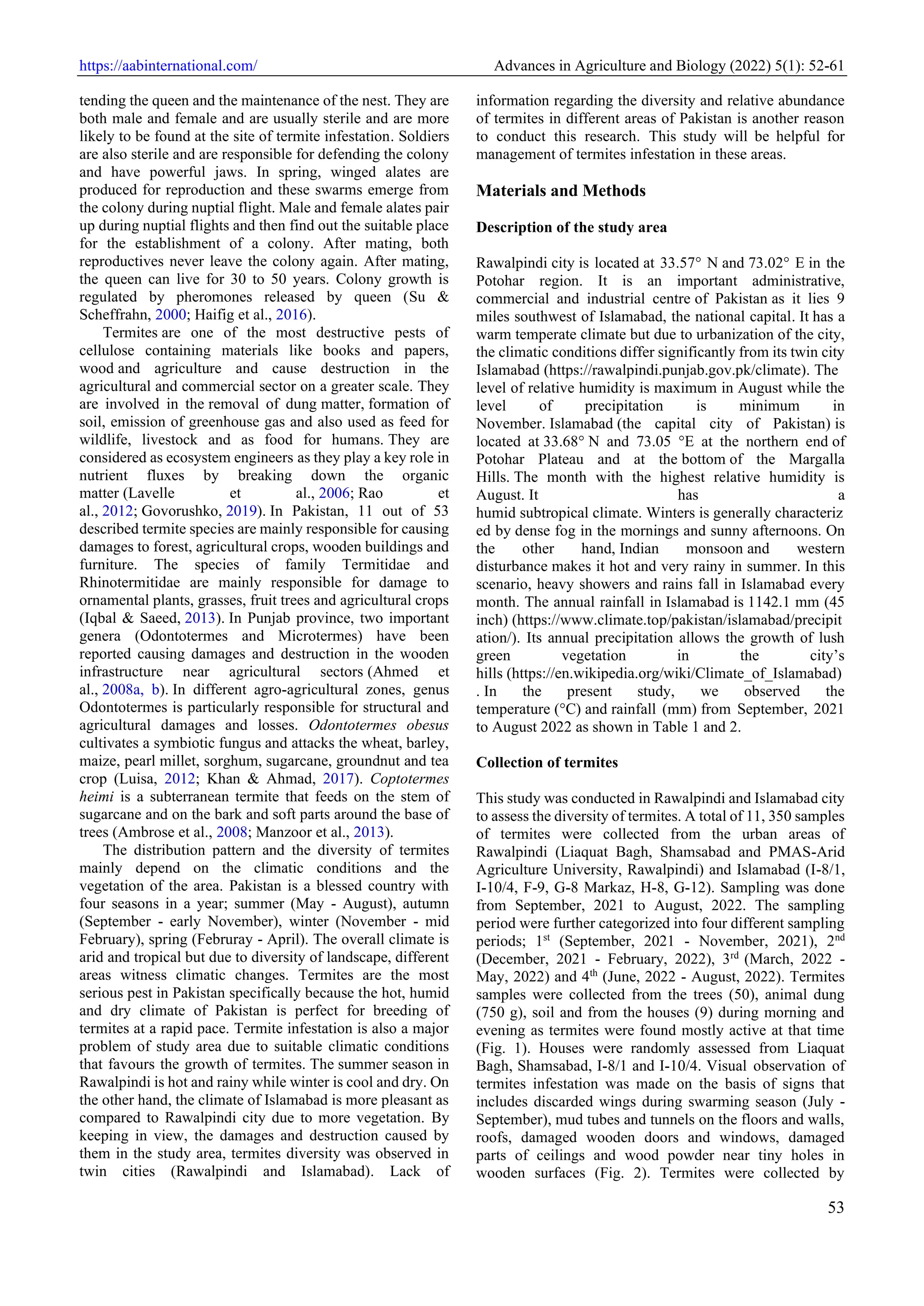A preliminary study on the diversity of termites in twin cities ...
