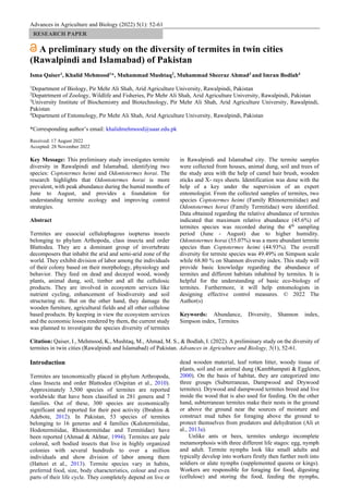 A preliminary study on the diversity of termites in twin cities ...