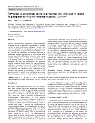 Production and physico-chemical properties of biochar and its impact on phosphorous release for ...