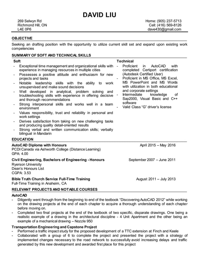 Resume - David Liu - Autocad - DGS | PDF