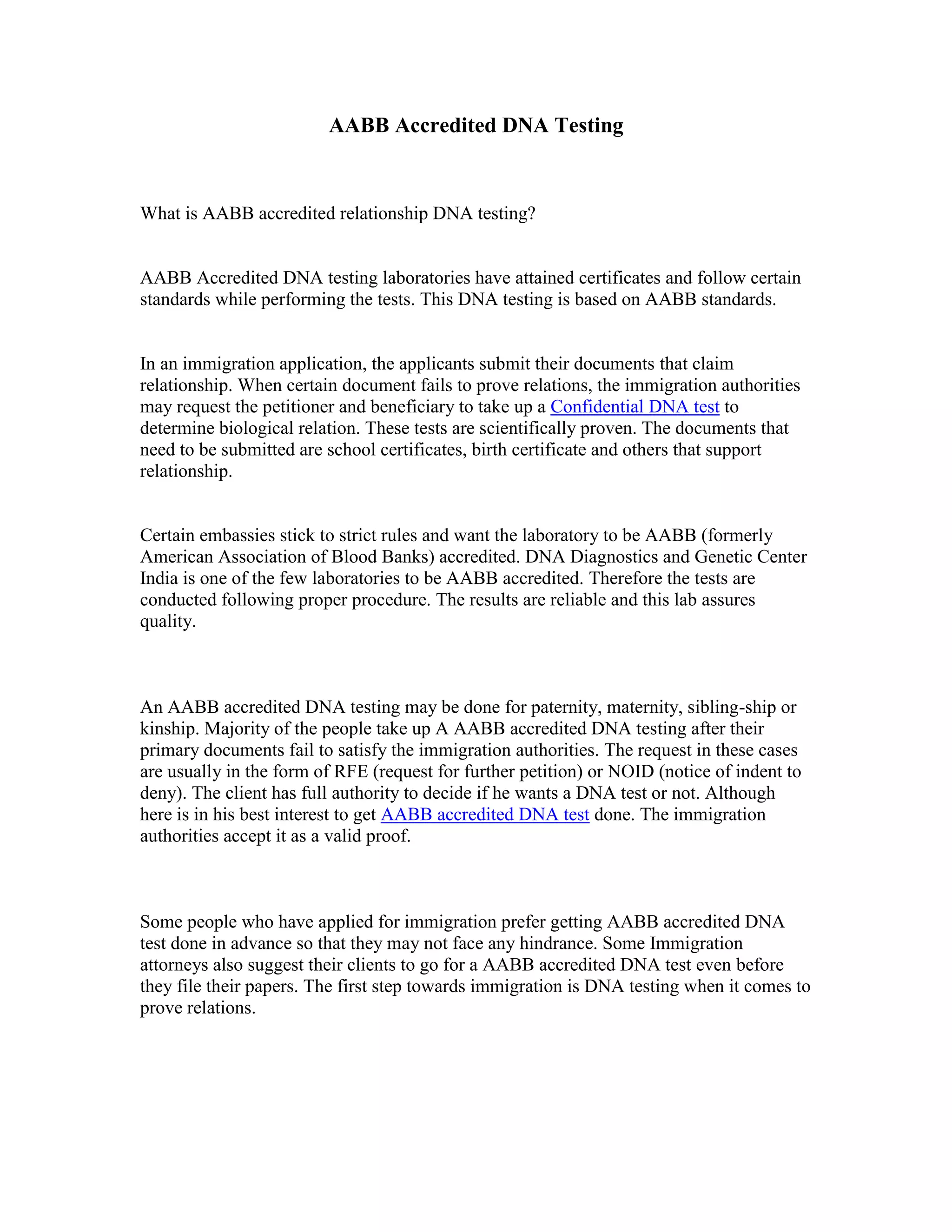 AABB Accredited DNA Testing | PDF