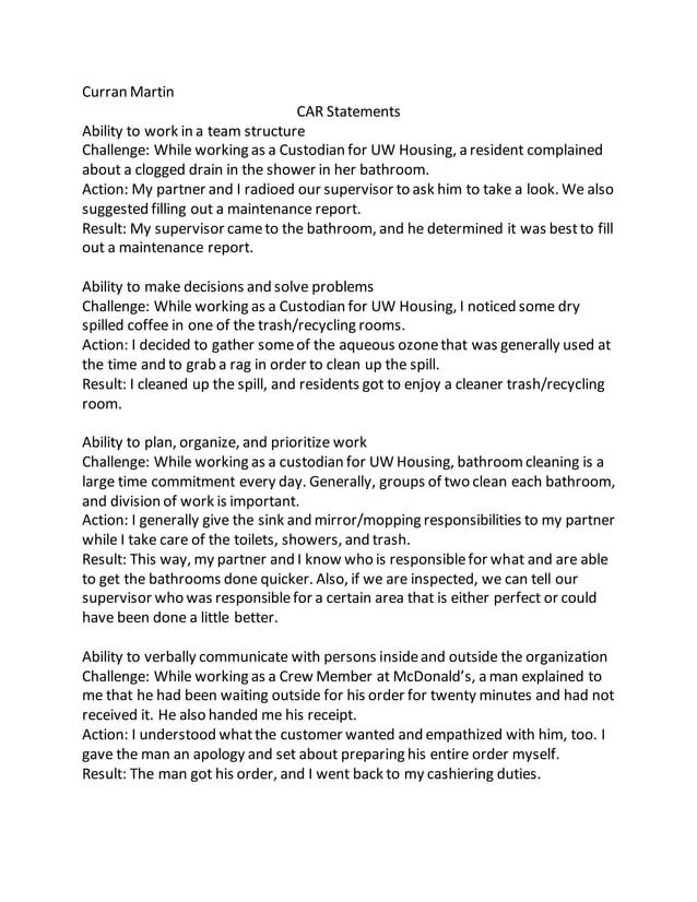 CAR Statements | PDF