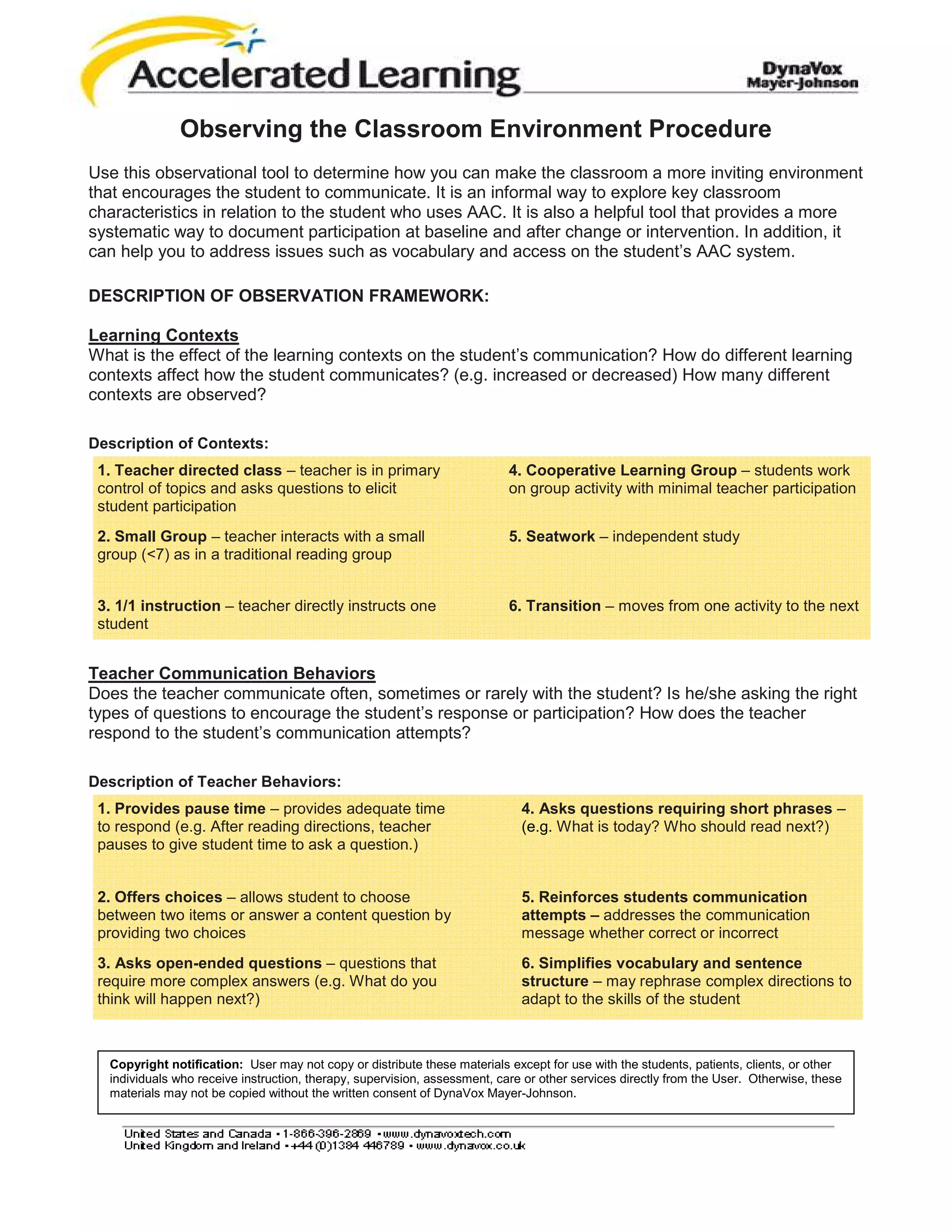 Aac in-classroom---observing-the-classroom-environment | PDF