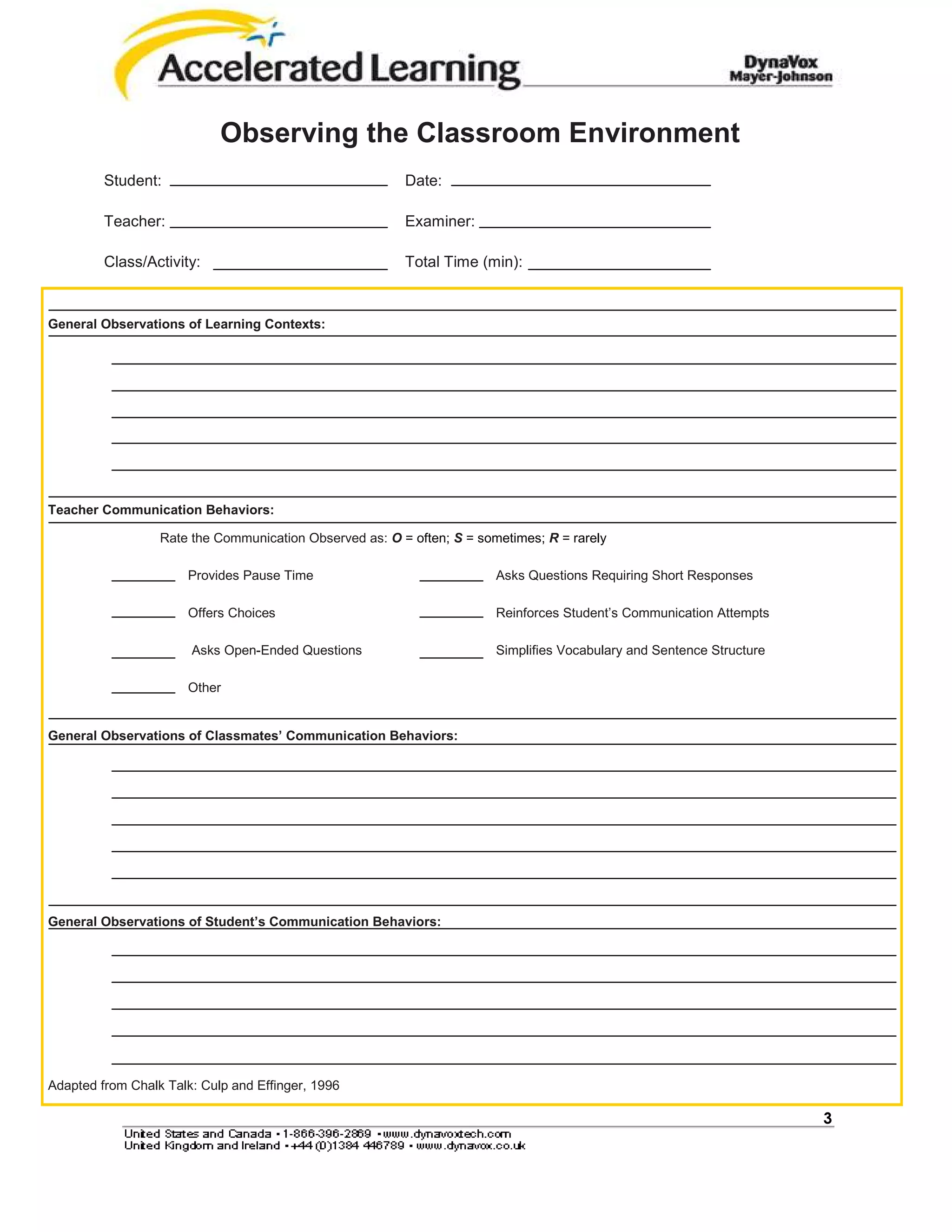 Aac in-classroom---observing-the-classroom-environment | PDF