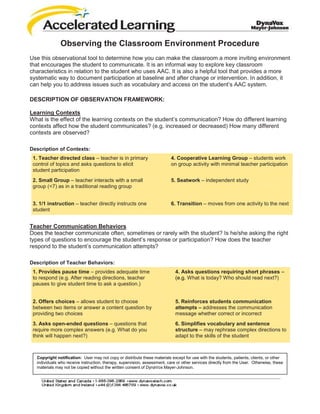 Aac in-classroom---observing-the-classroom-environment | PDF