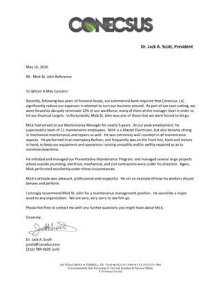 Mick St. John Reference Letter | PDF