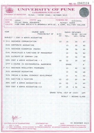 S.Y and T.Y BCOM marksheet | PDF