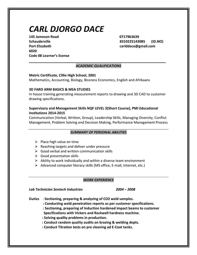 CARL DACE CV | PDF