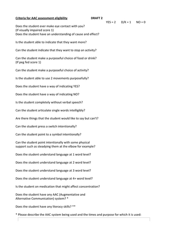 Aac assessment criteria | XLS