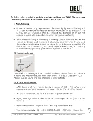 Aac block technical note by delf india dtn 1-2014 | PDF