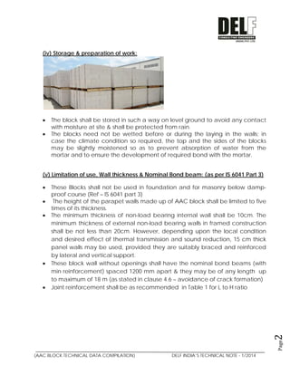 Aac block technical note by delf india dtn 1-2014 | PDF