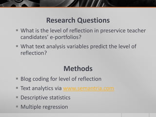 Aace assessment of teacher candidate reflection in e-portfolios | PPTX