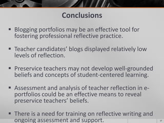 Aace assessment of teacher candidate reflection in e-portfolios | PPT
