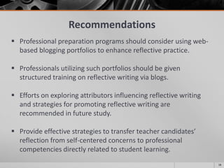 Aace assessment of teacher candidate reflection in e-portfolios | PPT