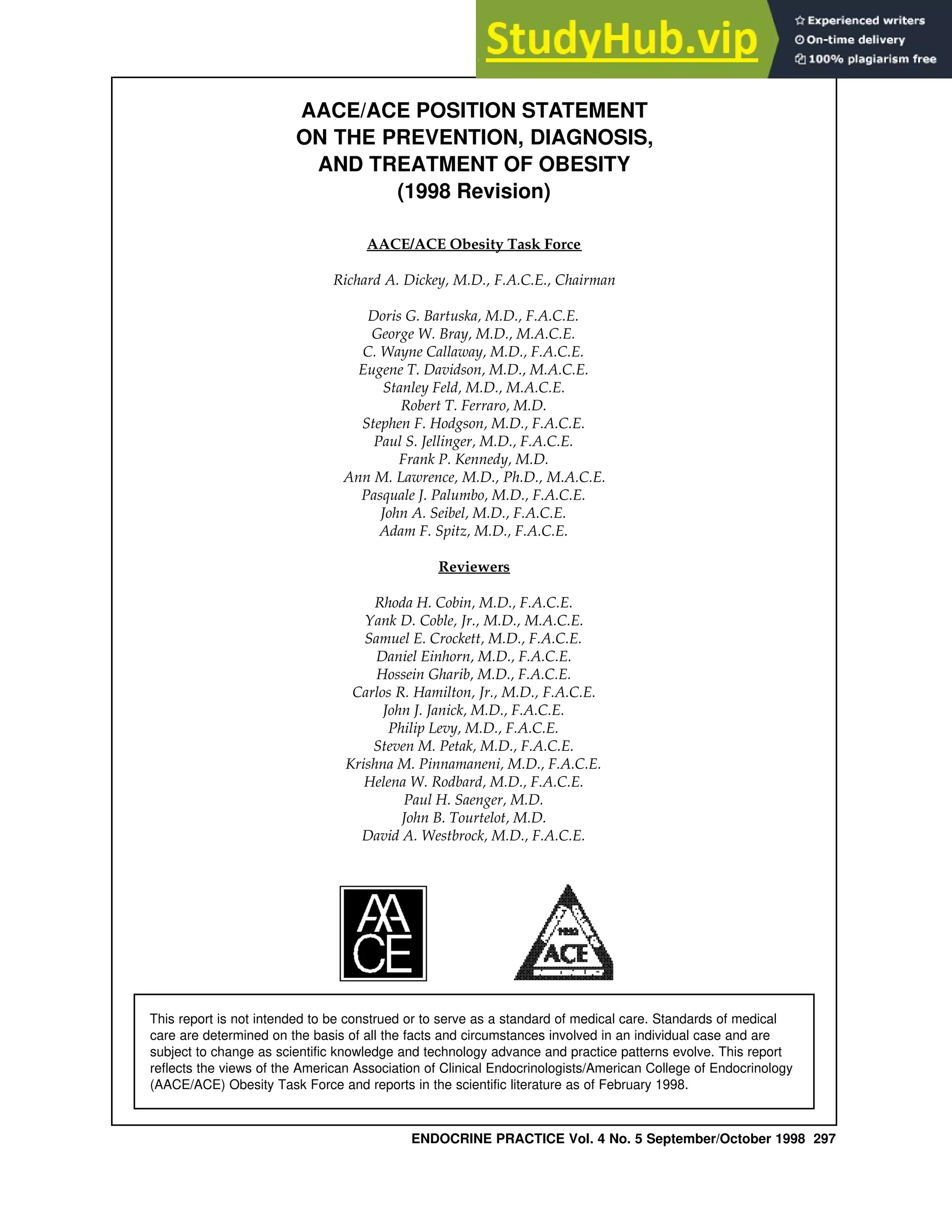 AACE ACE POSITION STATEMENT ON THE PREVENTION, DIAGNOSIS, AND TREATMENT ...