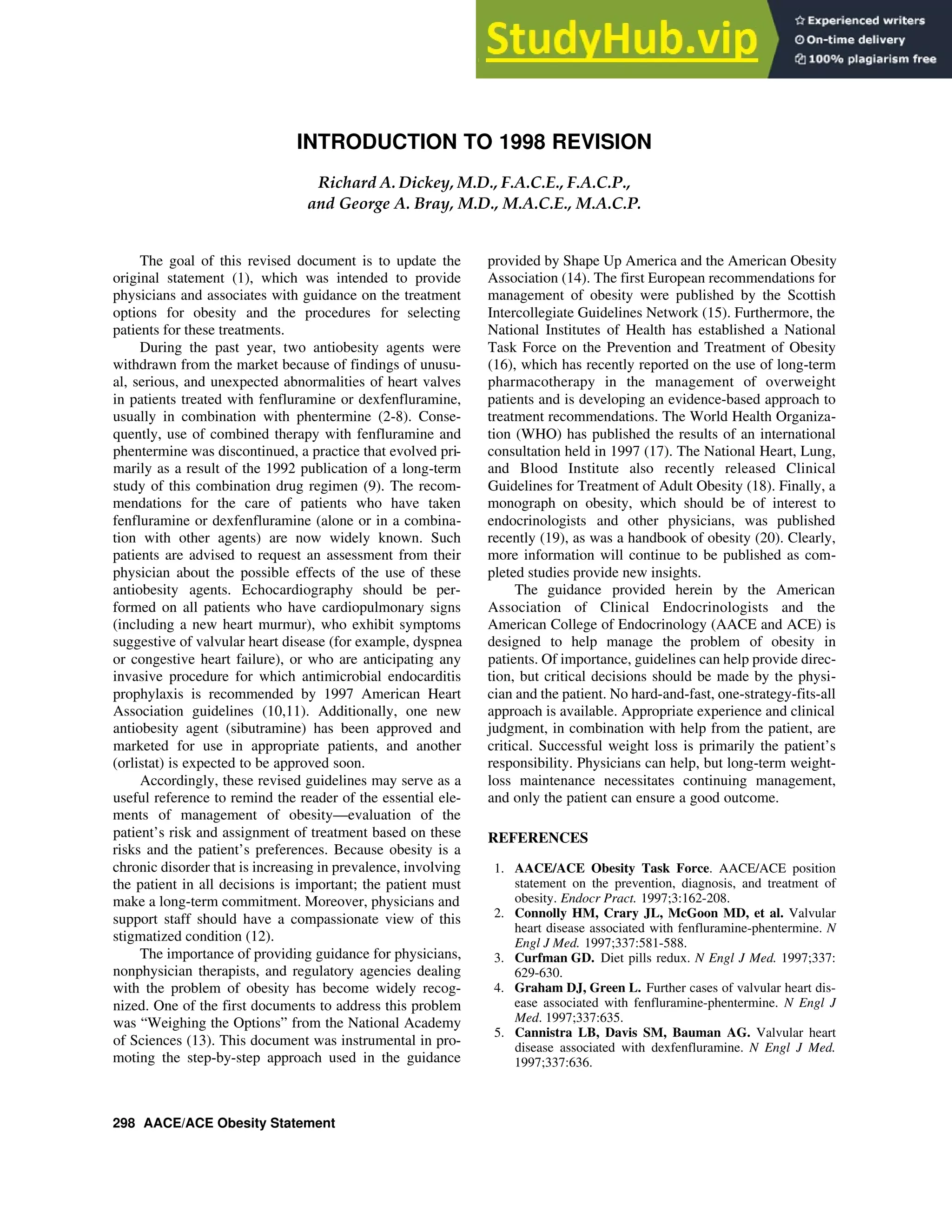 AACE ACE POSITION STATEMENT ON THE PREVENTION, DIAGNOSIS, AND TREATMENT ...