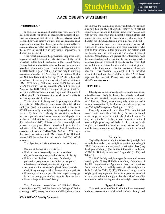 AACE ACE POSITION STATEMENT ON THE PREVENTION, DIAGNOSIS, AND TREATMENT ...