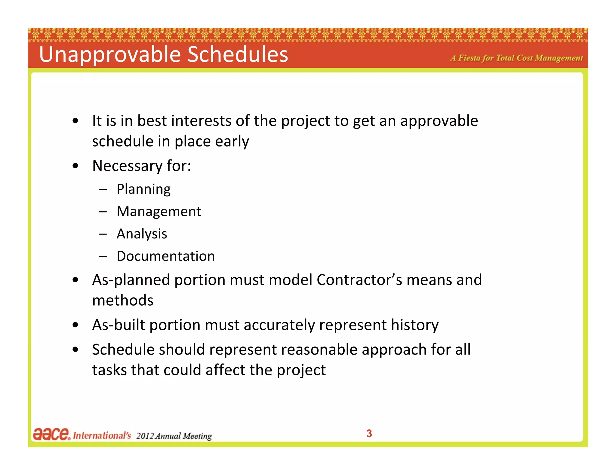 Dealing With A Schedule That Cannot Be Approved - AACE 2012 Meeting | PDF