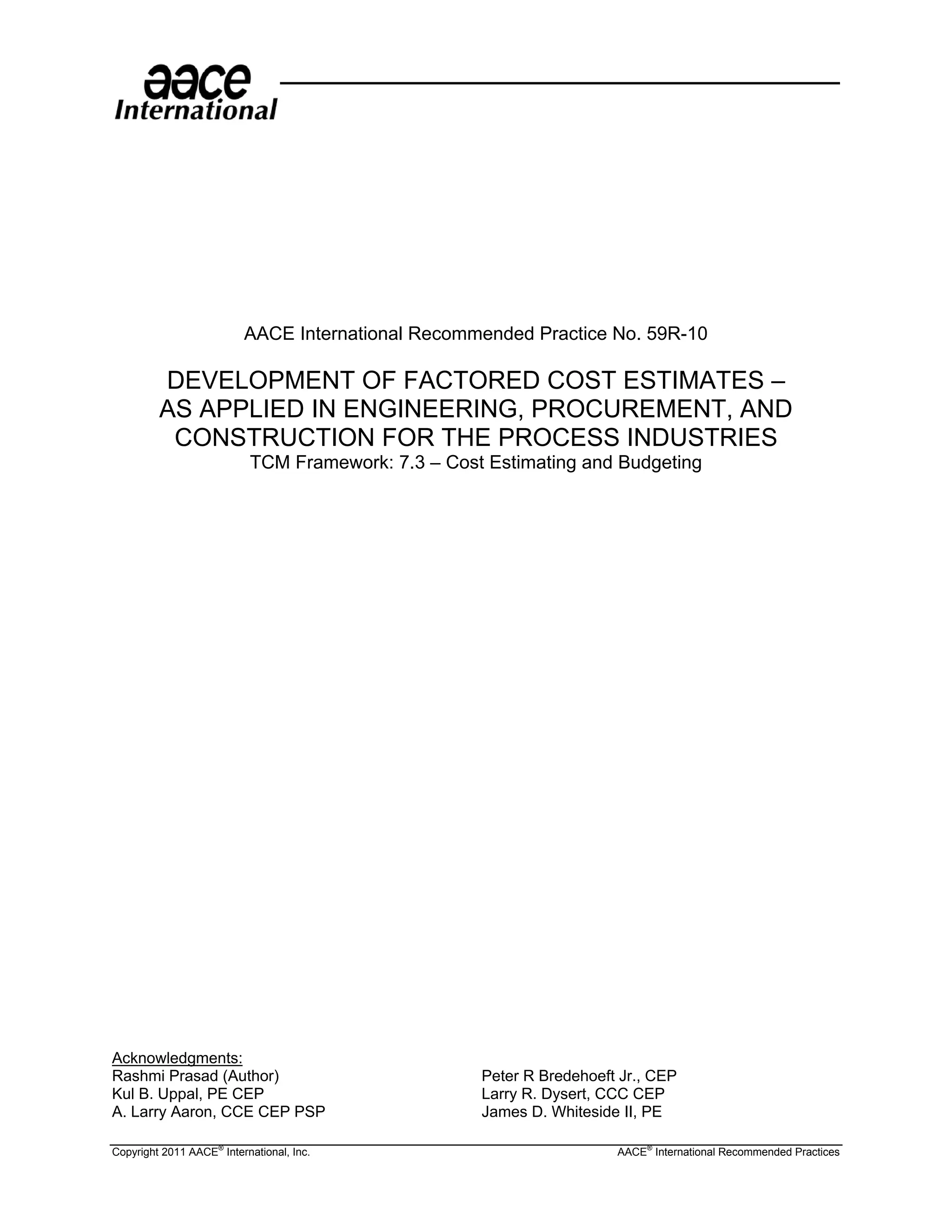 Aace factored cost estimation | PDF