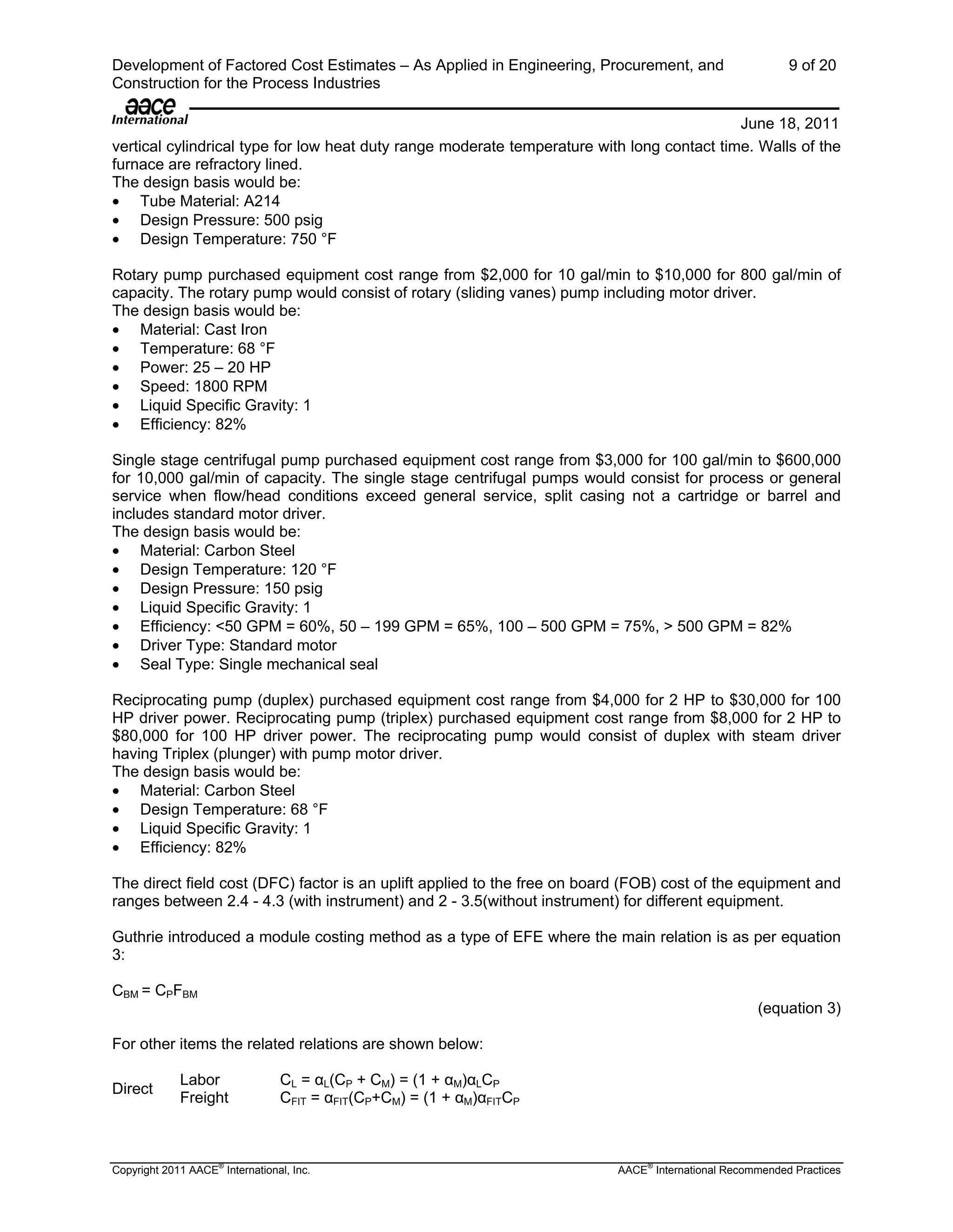 Aace factored cost estimation | PDF