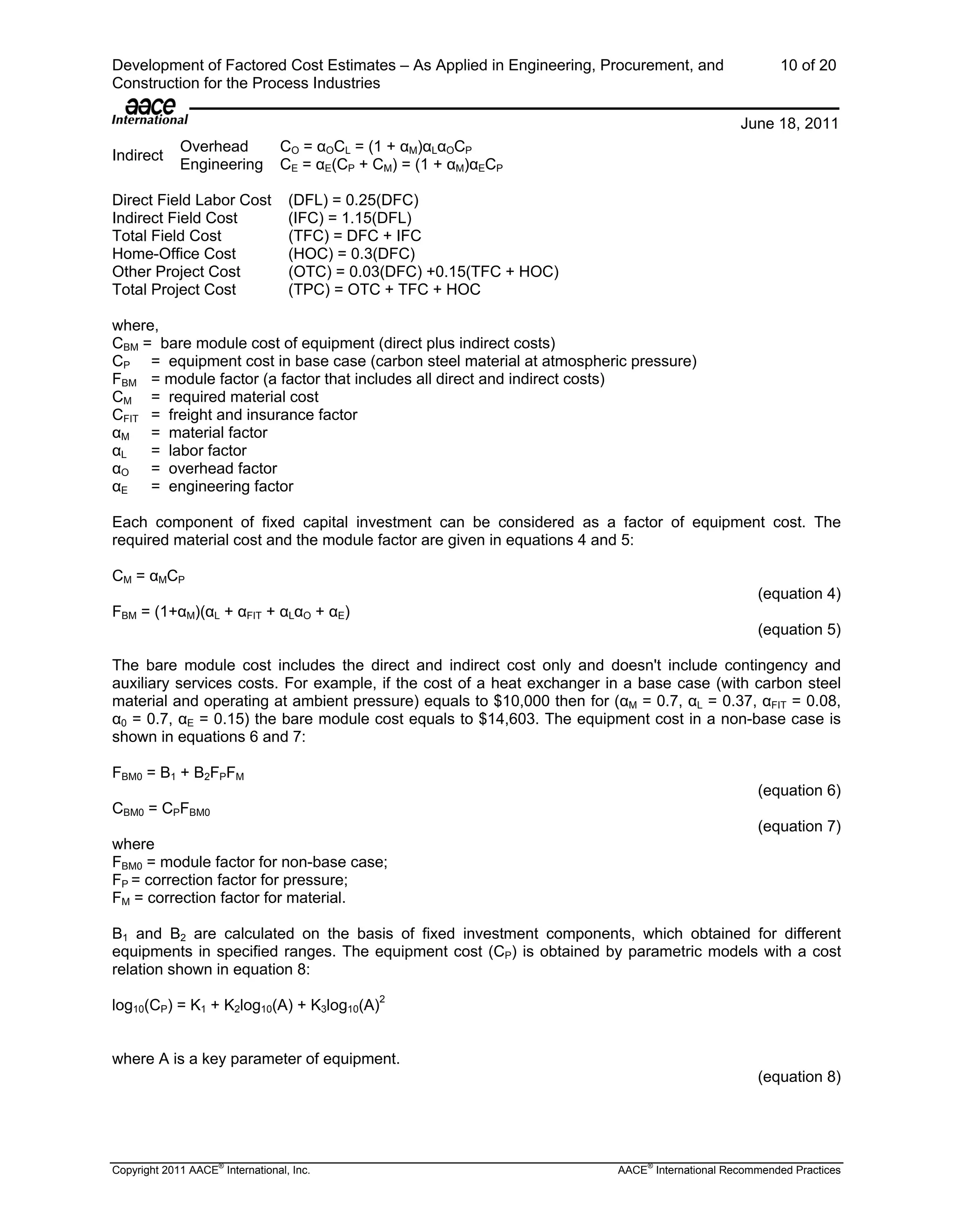 Aace factored cost estimation | PDF