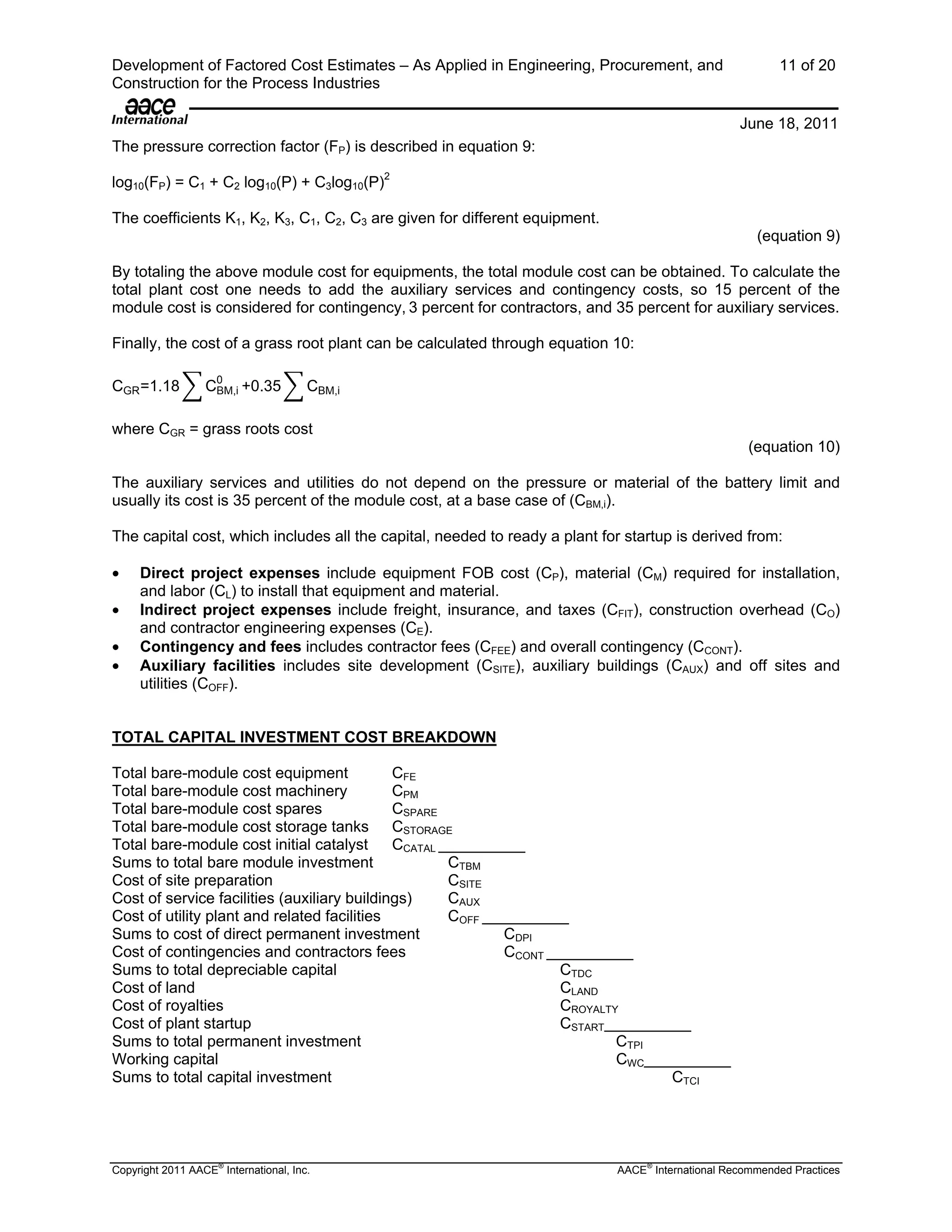 Aace factored cost estimation | PDF
