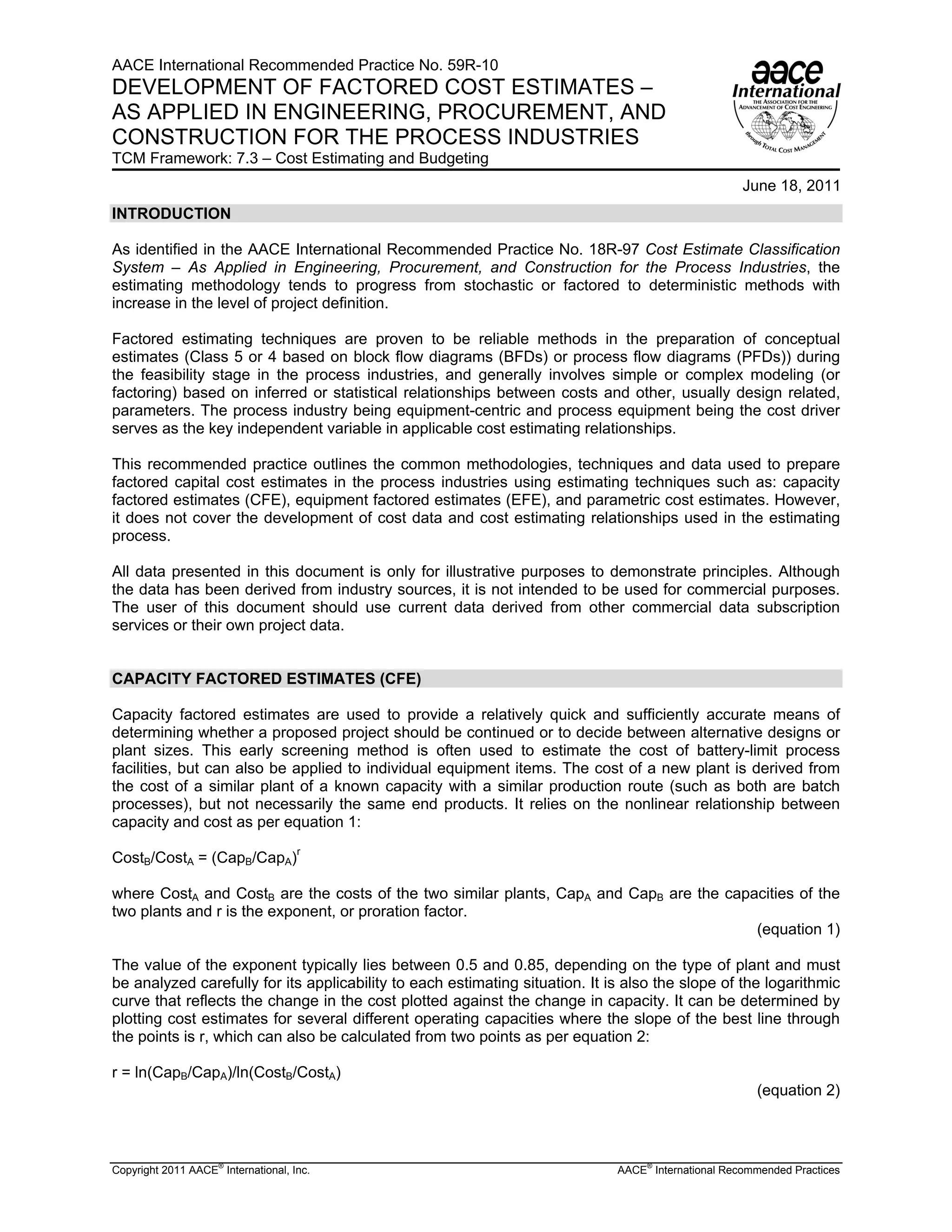 Aace factored cost estimation | PDF