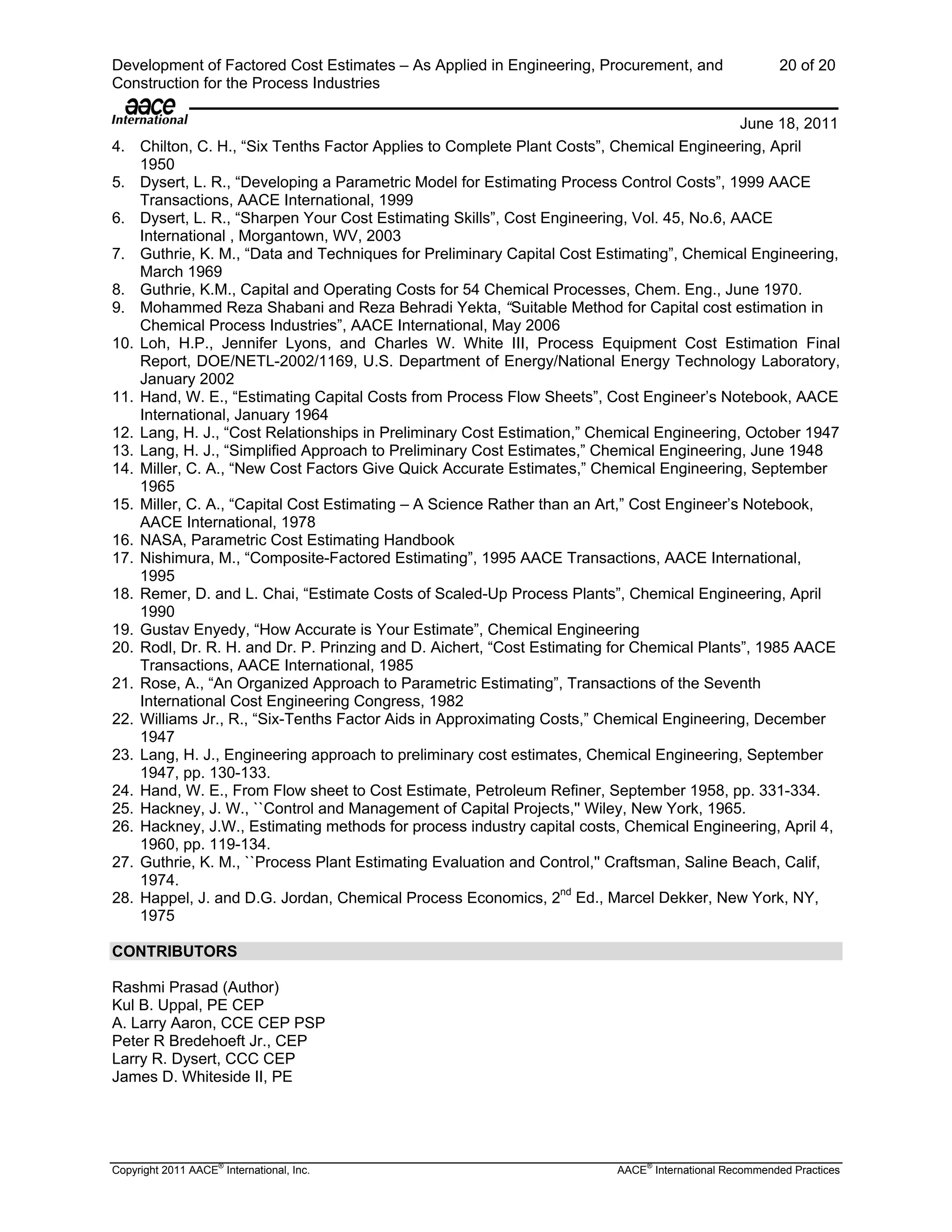 Aace factored cost estimation | PDF
