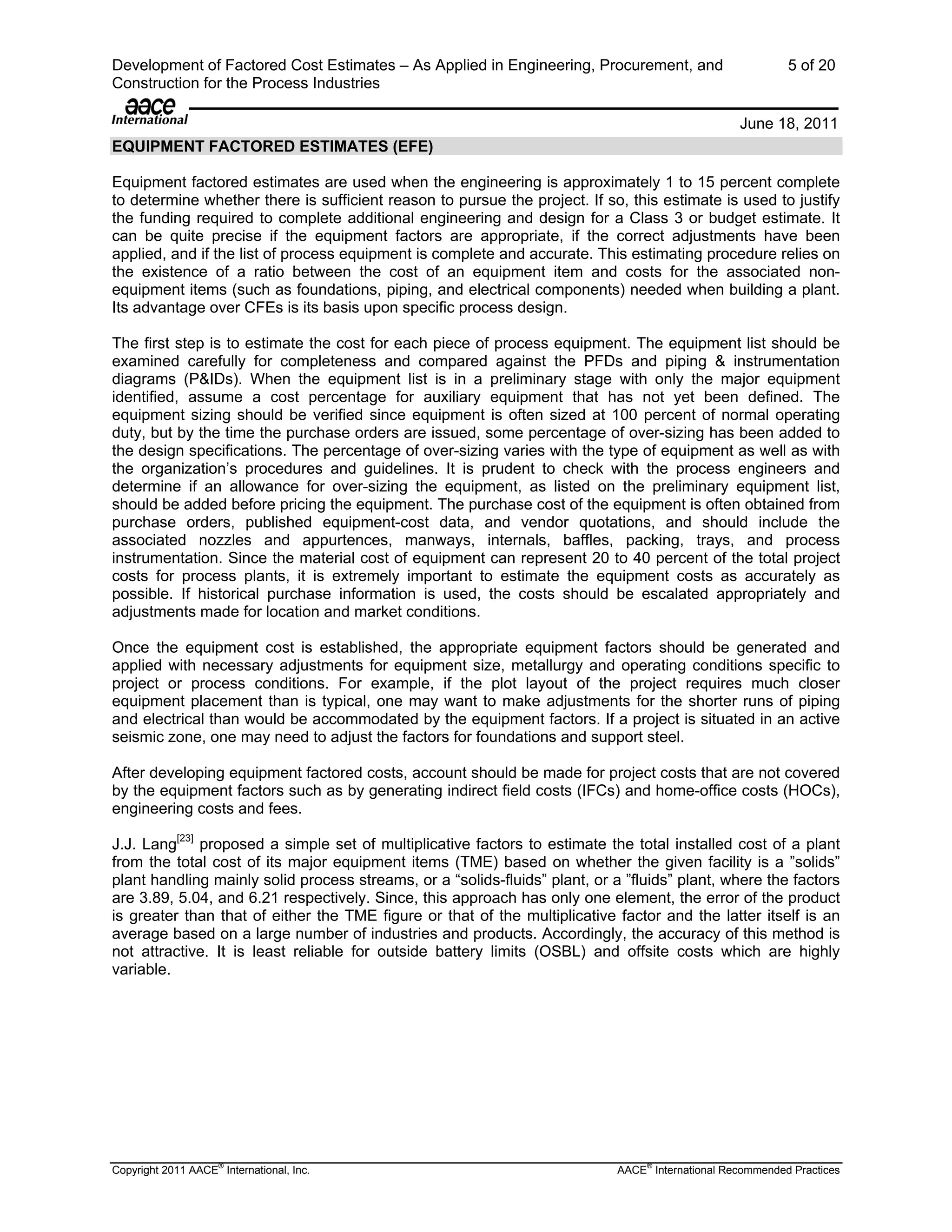 Aace factored cost estimation | PDF