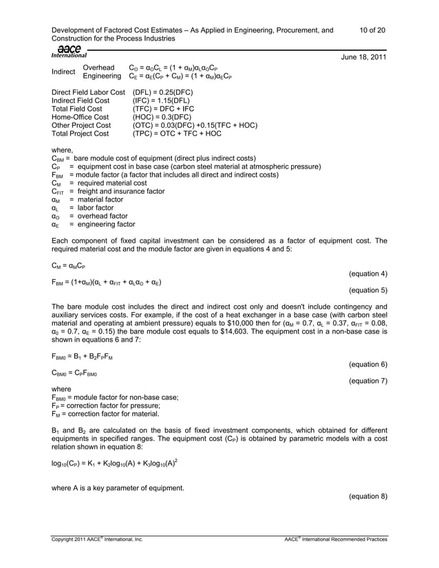 Aace factored cost estimation | PDF | Physics | Science