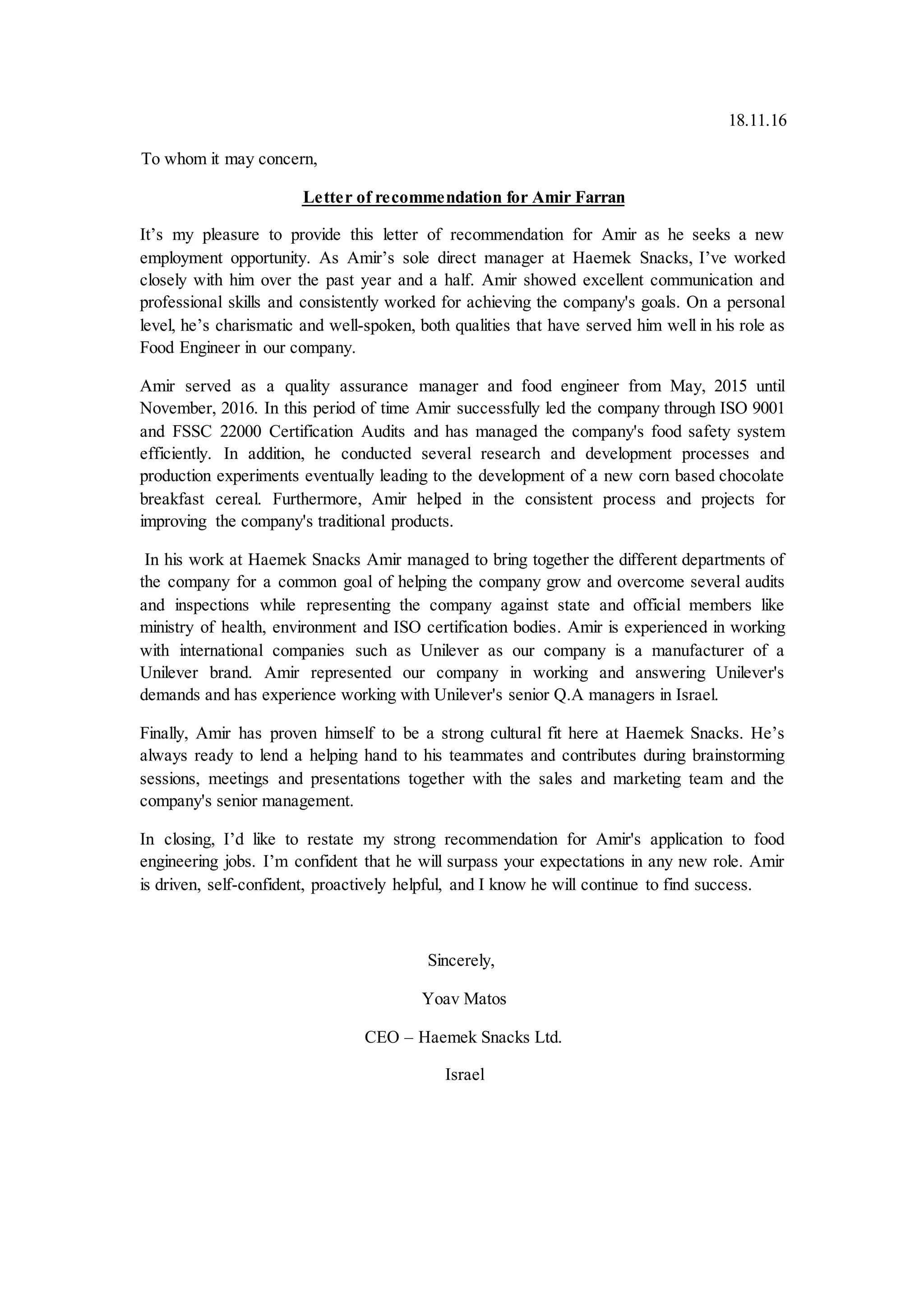 letter of recommendation - Amir | DOCX