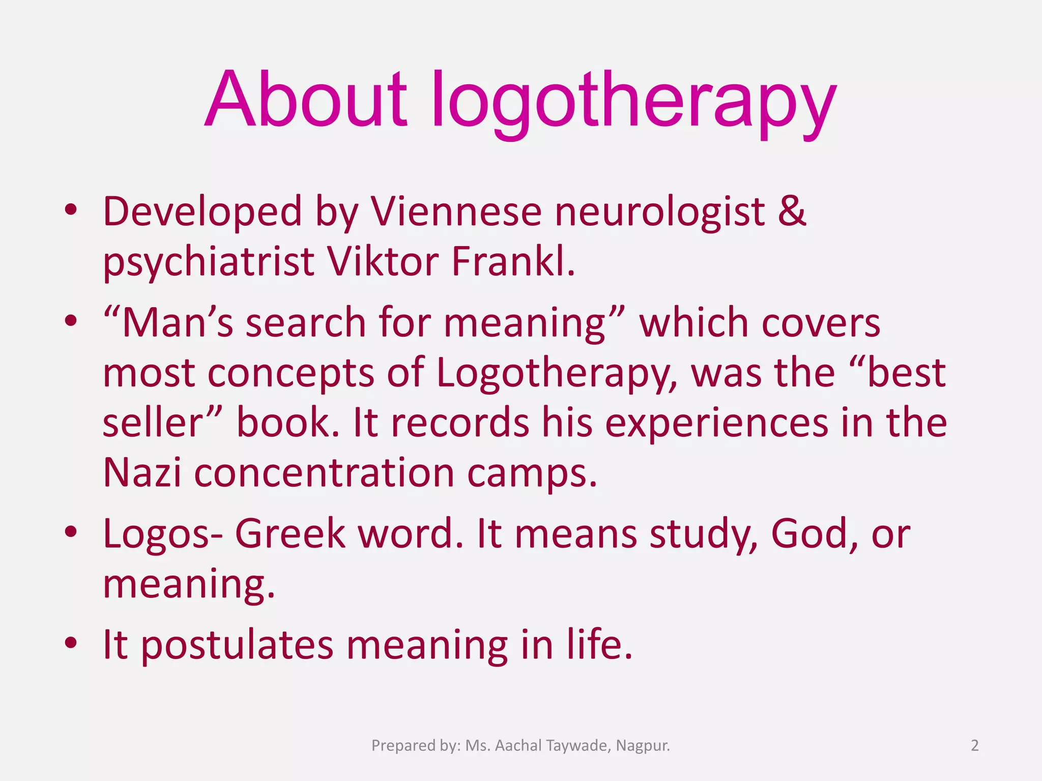 logo therapy techniques by V. Frankl | PPSX