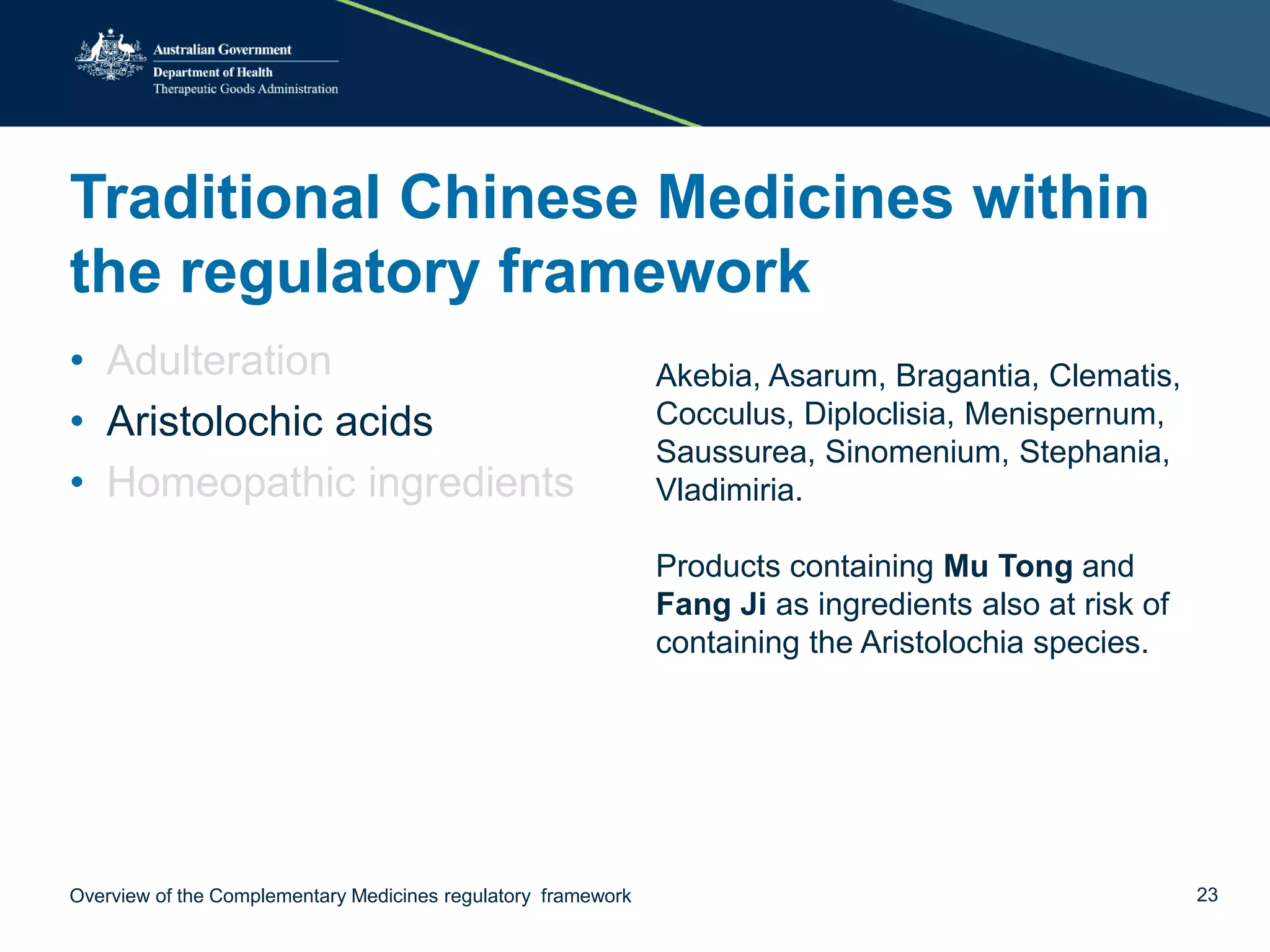 Overview of the Complementary Medicines regulatory framework | PPTX