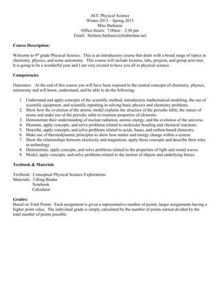 Aac physical science syllabus 2010-11 | DOC