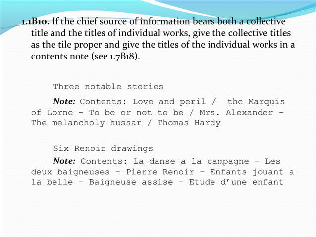 AACR2 8 Areas of Bibliographic Description | PPT