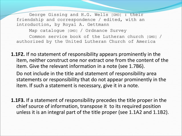 AACR2 8 Areas of Bibliographic Description | PPT