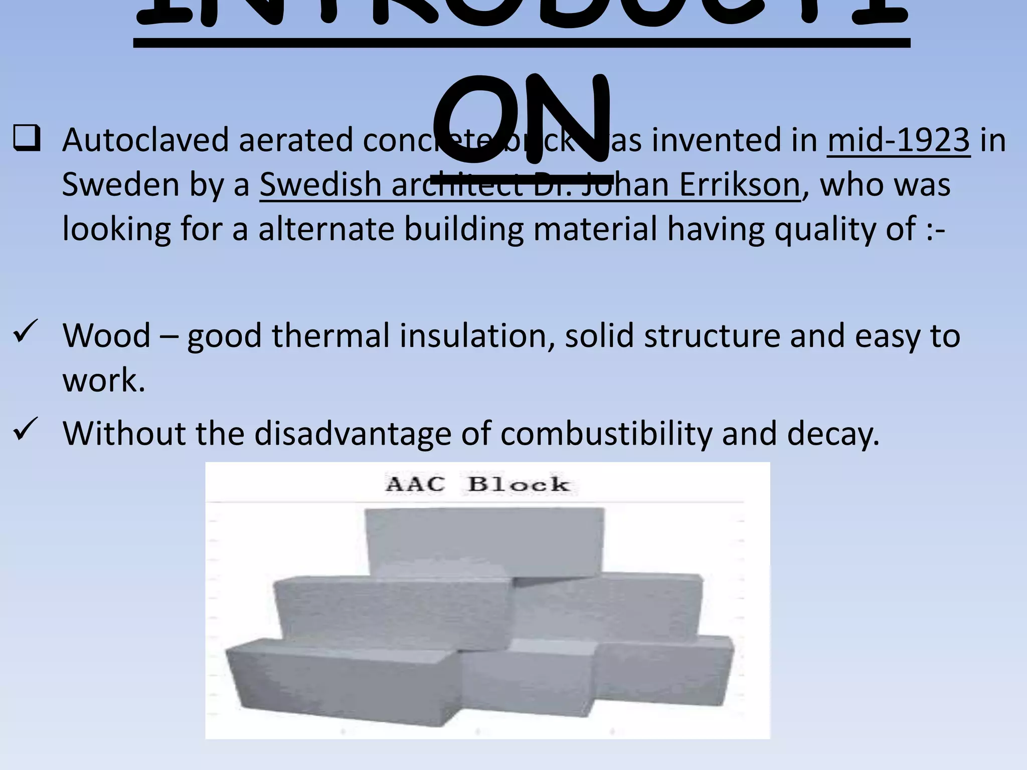 Auto-Claved concrete bricks(AAC) seminar ppt. | PPTX